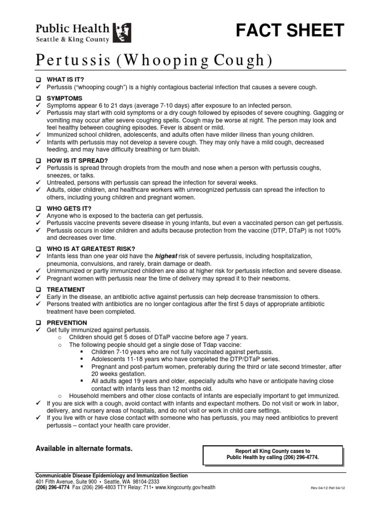 Pertussis/Whooping Cough Fact Sheet | Pediatrics | Microbiology