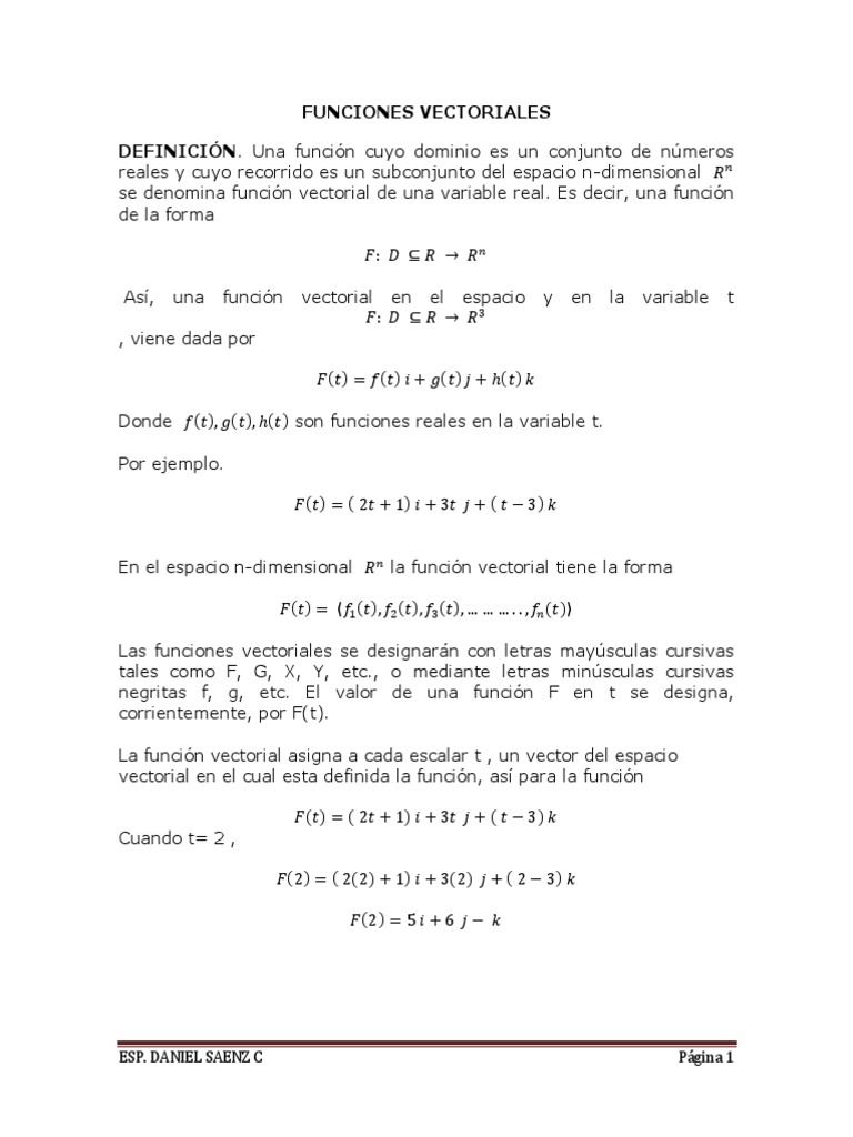 Guia 6 Funciones Vectoriales PDF | PDF | Vector Euclidiano | Función (Matemáticas)