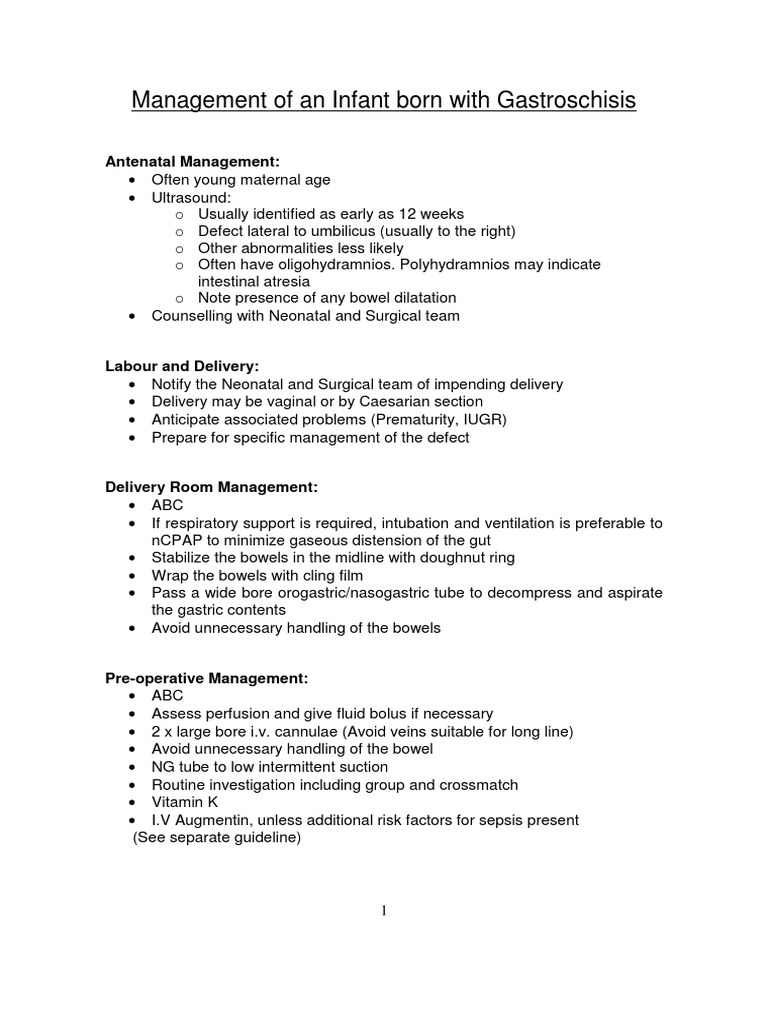 Neonatal Gastroschisis Guideline | PDF | Childbirth | Diseases And ...
