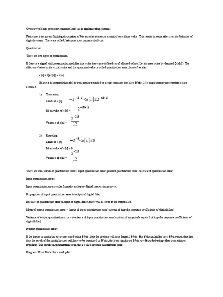 Finite Precision Effects Pdf Areas Of Computer Science
