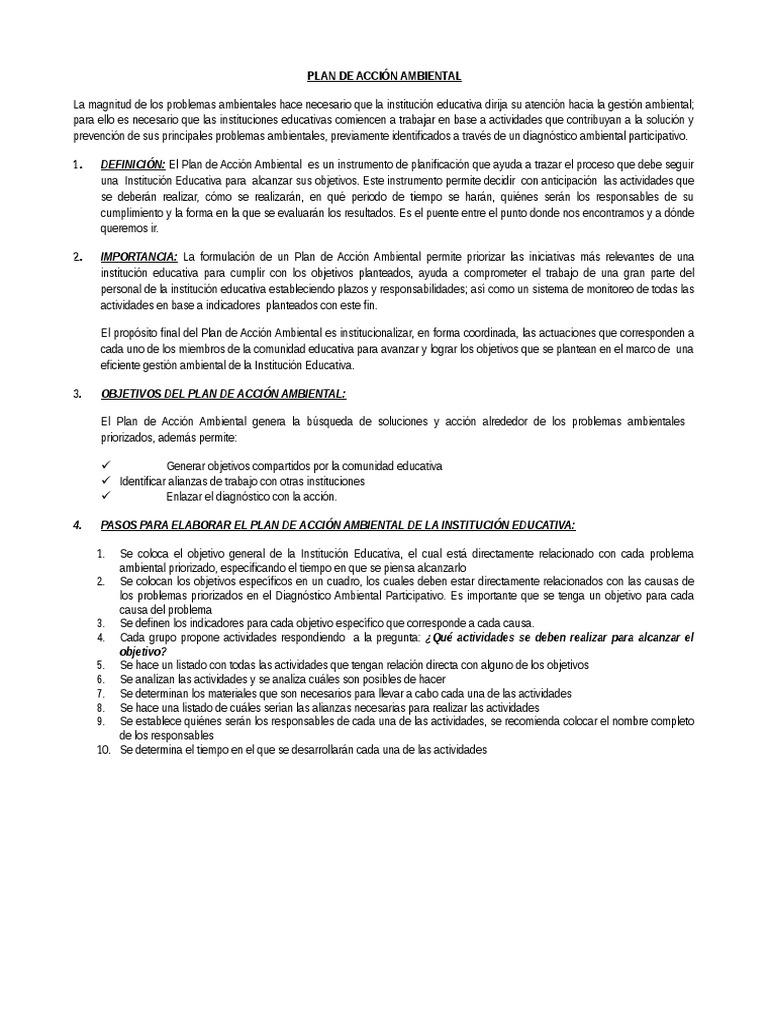 Esquema de Plan de Acción Ambiental | PDF | Residuos | Science