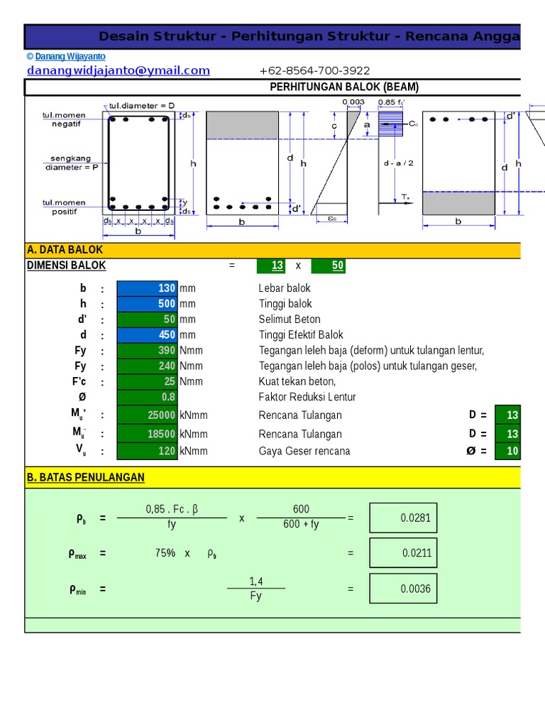 Perhitungan Struktur Balok dan Tulangan | PDF | Technology & Engineering