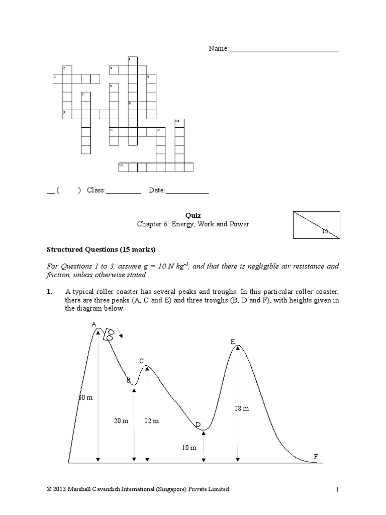 Work Energy Power Quiz Answers | PDF | Mass | Friction