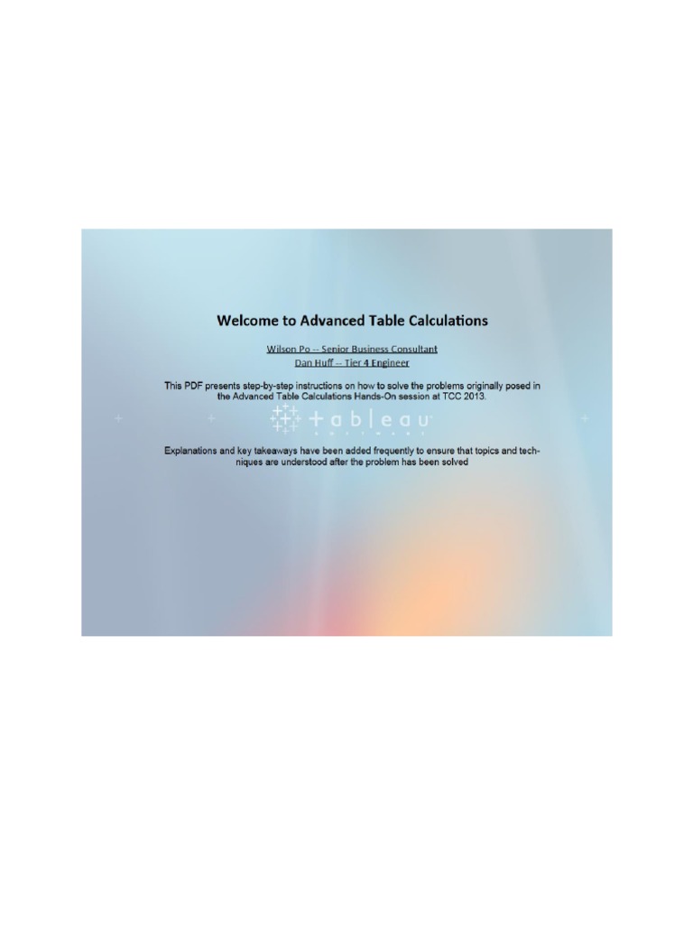 Tableau Advanced Table Calculations Guide | PDF | Average | Software