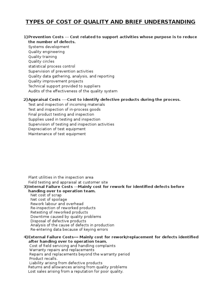 Cost Of Quality brief