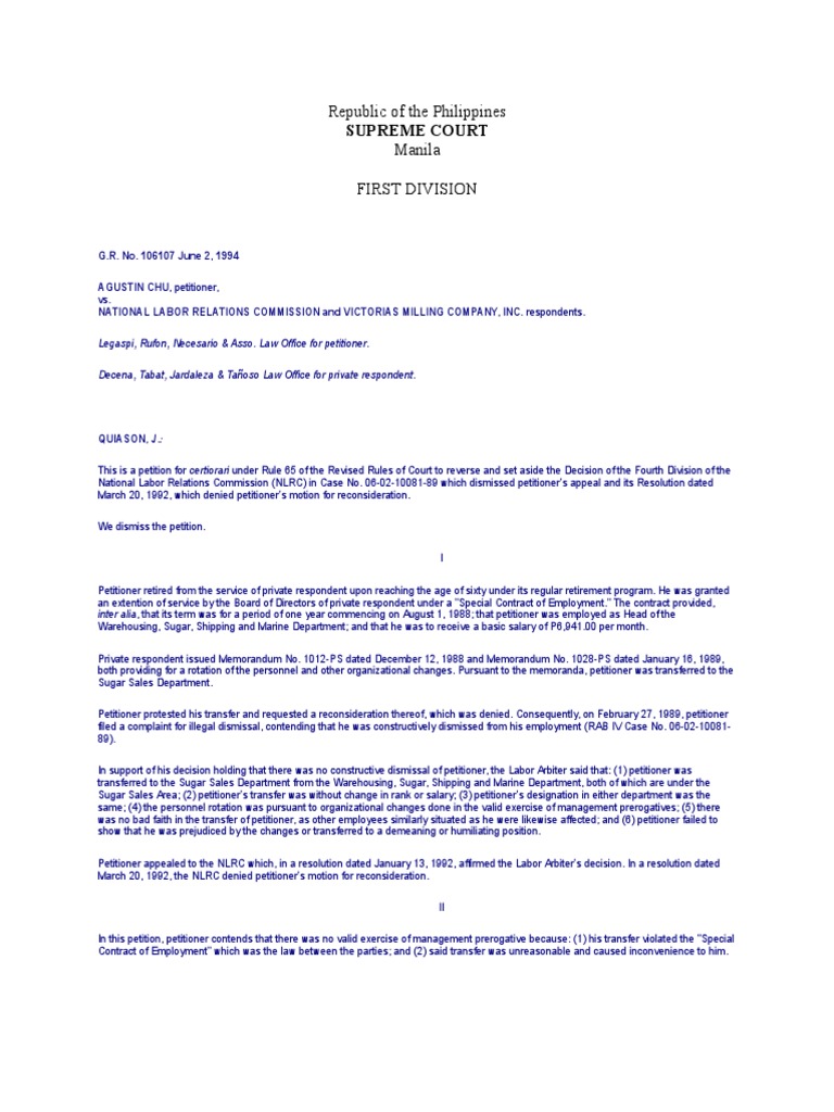 Chu V NLRC | PDF | Employment | Government