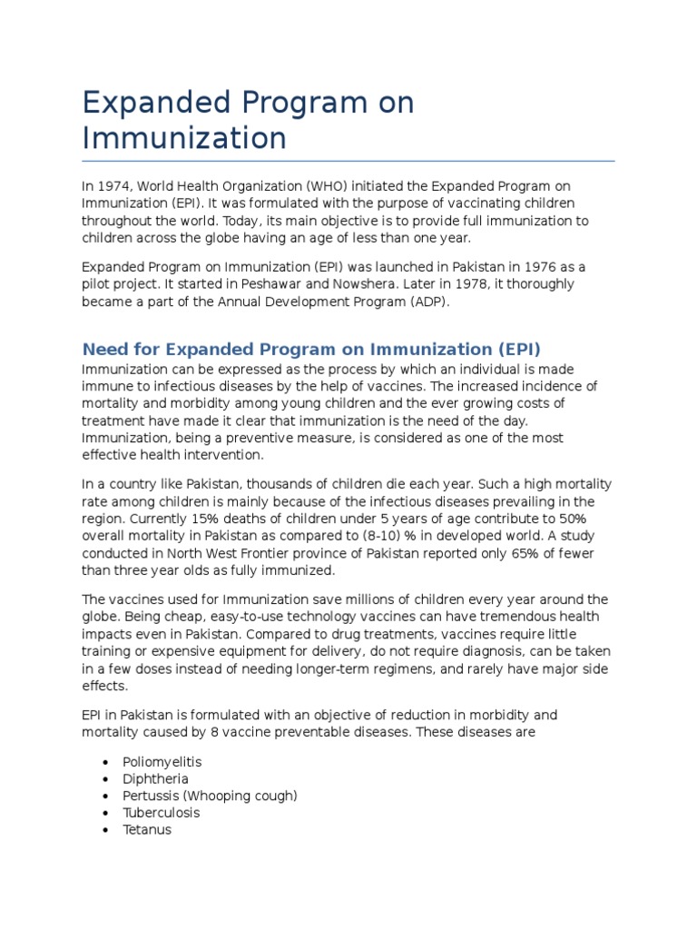 Expanded Program On Immunization | PDF | Vaccines | Health Policy