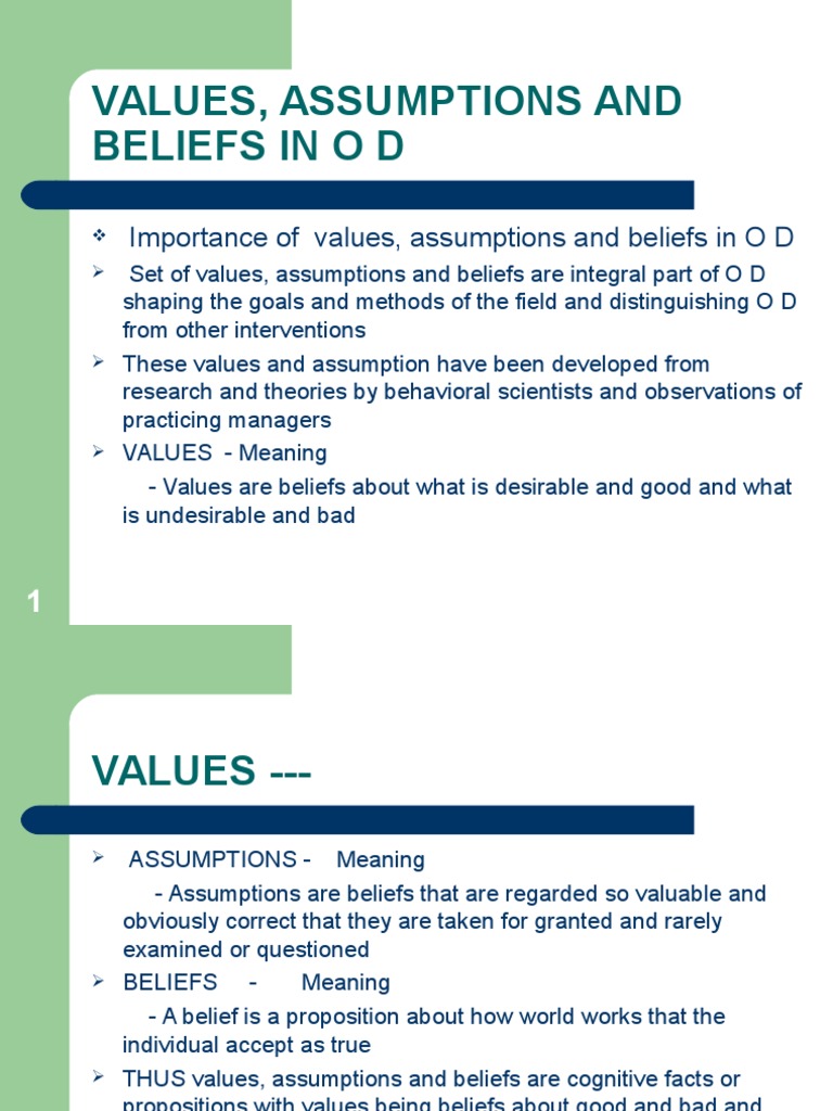 Values, Assumptions and Beliefs in o D | PDF | Organization Development ...