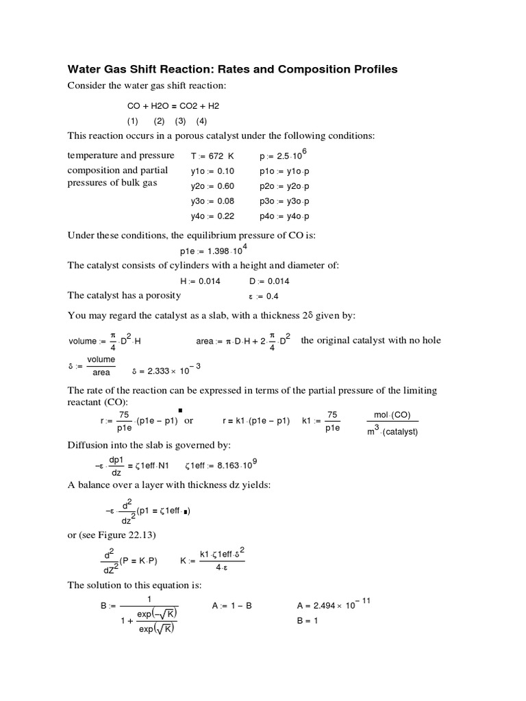 Water Gas Shift Reaction Analysis | PDF