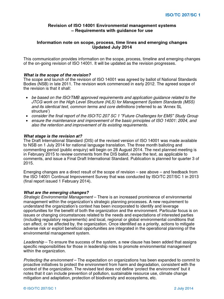 ISO 14001 Revision Information Note Update | PDF | International ...