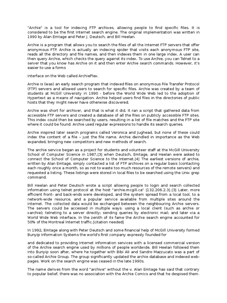 Archie | PDF | Information Age | Areas Of Computer Science