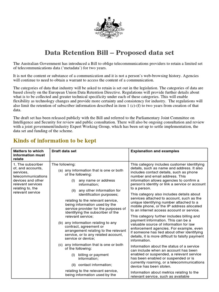 Australian Government Data Retention Draft Data Set 30 October 2014 ...