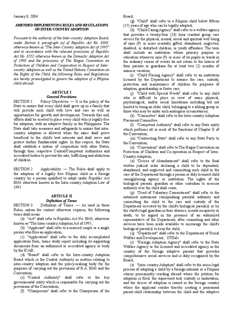 RA 8043 Amended IRR | PDF | Legal Guardian | Adoption