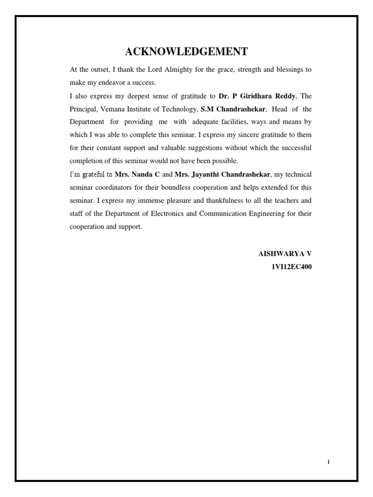 Acknowledgement: Aishwarya V 1VI12EC400 | PDF | Science | Engineering