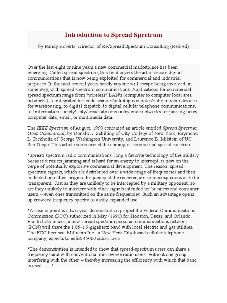 Introduction To Spread Spectrum | PDF | Modulation | Bandwidth (Signal Processing)