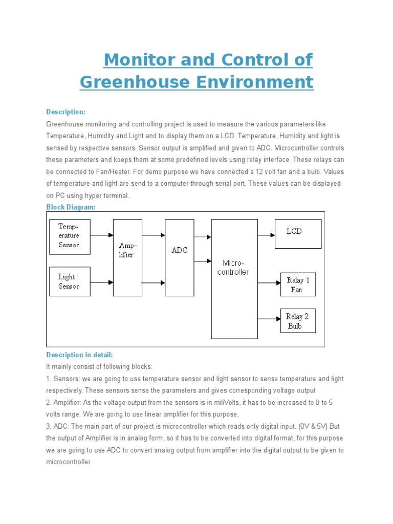 Automated Greenhouse Environment Monitoring and Control System Using Sensors, Microcontroller ...