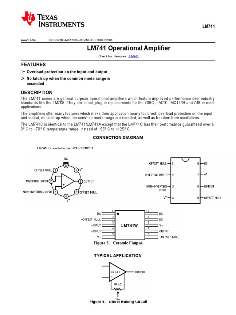 LM741 Operational Amplifier: Features | PDF | Operational Amplifier ...