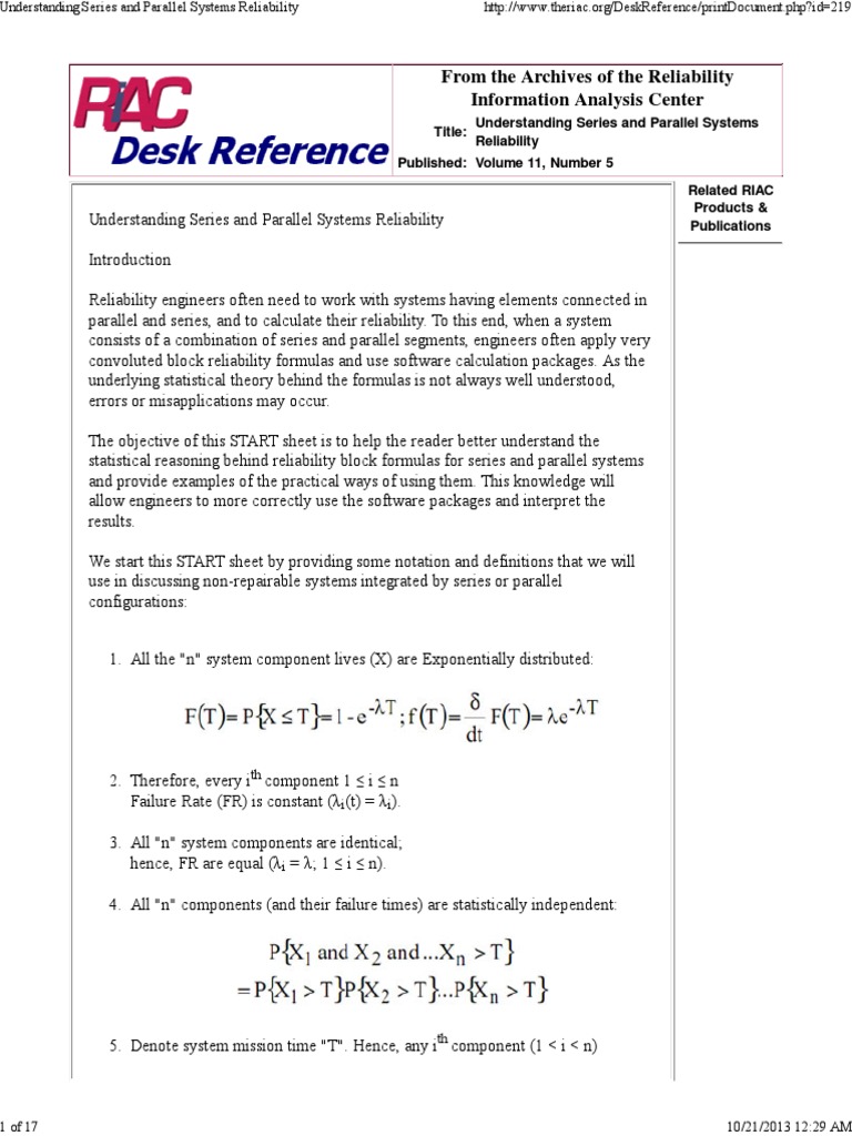 Understanding the Foundations of Series and Parallel System Reliability ...