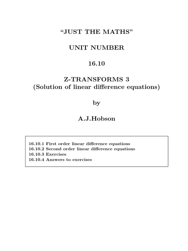 Solving Linear Difference Equations through Z-Transforms | PDF | Recurrence Relation | Functions ...