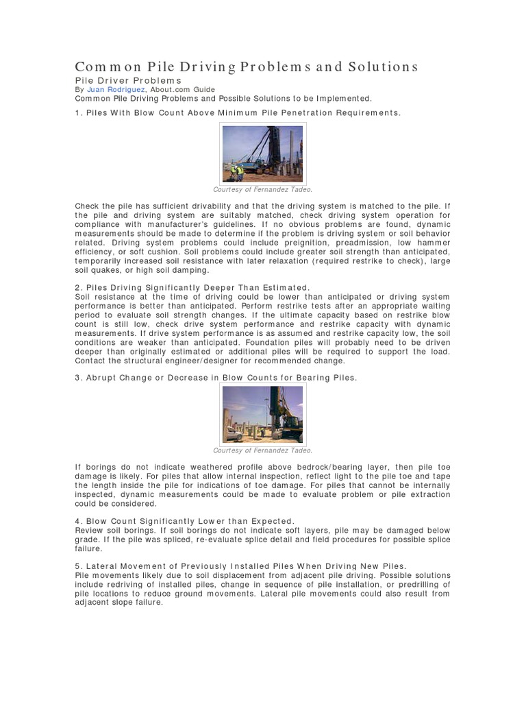 Common Pile Driving Problems and Solutions | PDF | Deep Foundation ...