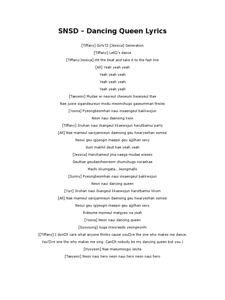 SNSD - Dancing Queen Lyrics | PDF