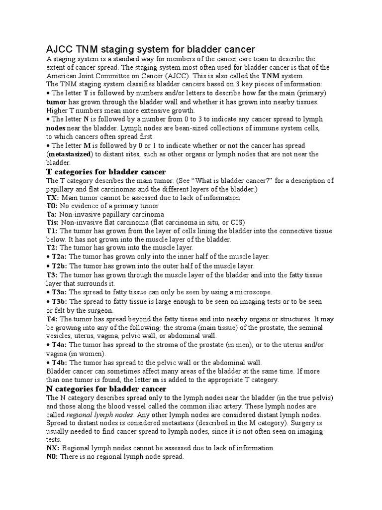 AJCC TNM Staging System for Bladder Cancer | Carcinoma | Metastasis