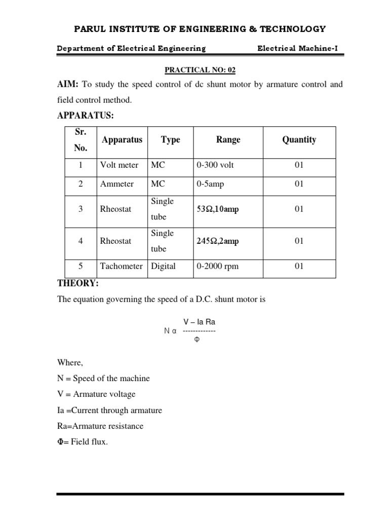 DC Shunt Motor Speed Control Methods | PDF | Direct Current | Electric ...