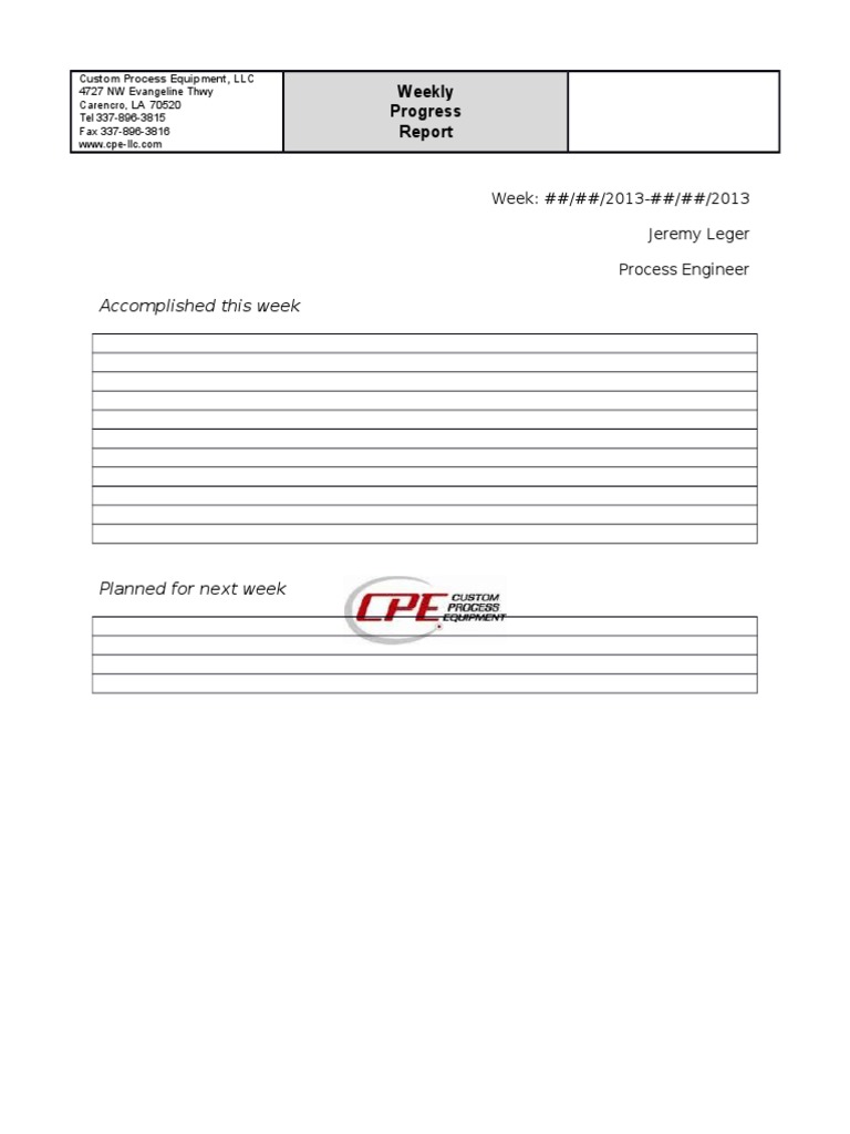 Weekly Progress Report for CPE, LLC | PDF | Career & Growth