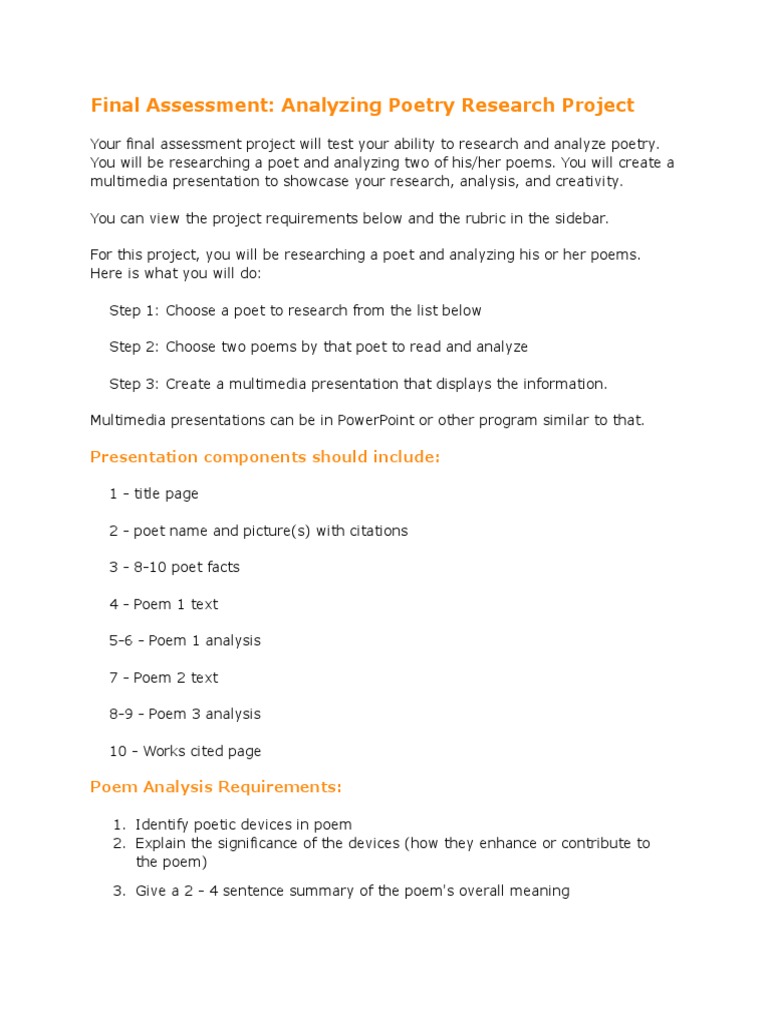 Poetry Research Project Guidelines | PDF