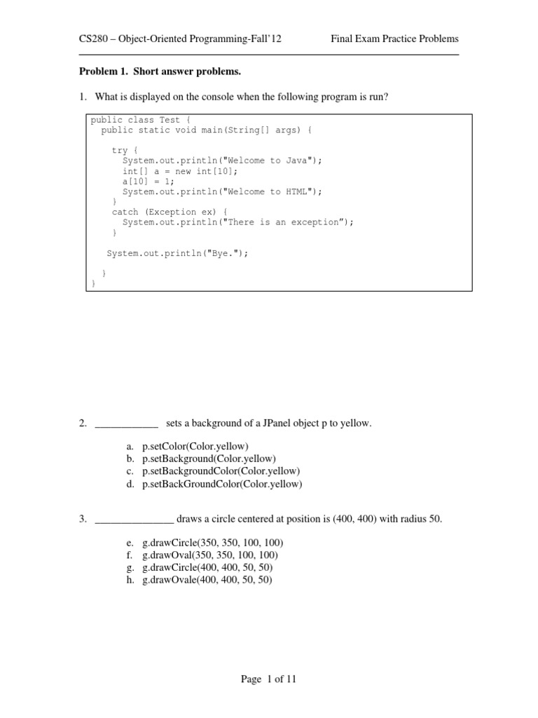 Practice Final Pdf Method Computer Programming Constructor Object Oriented Programming