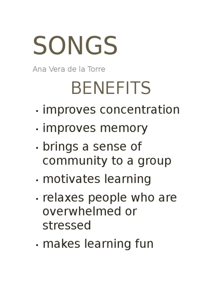 Songs: Benefits | PDF | Languages | Language Arts & Discipline