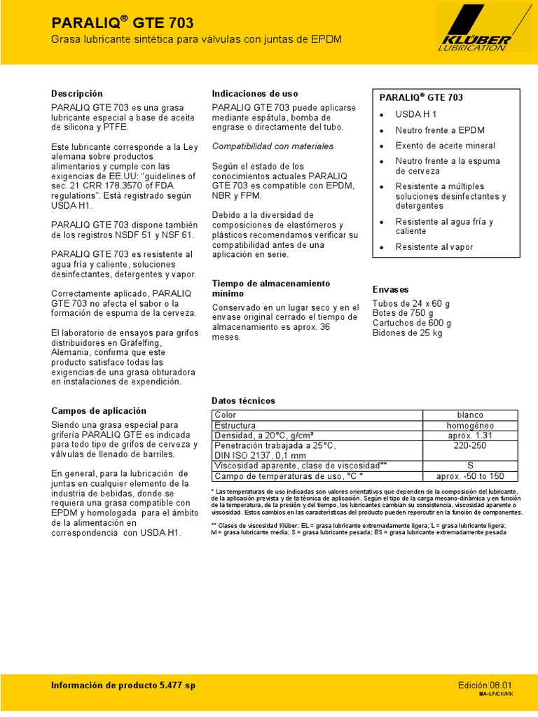 Paraliq Gte 703 Sp | Residuos | Silicona
