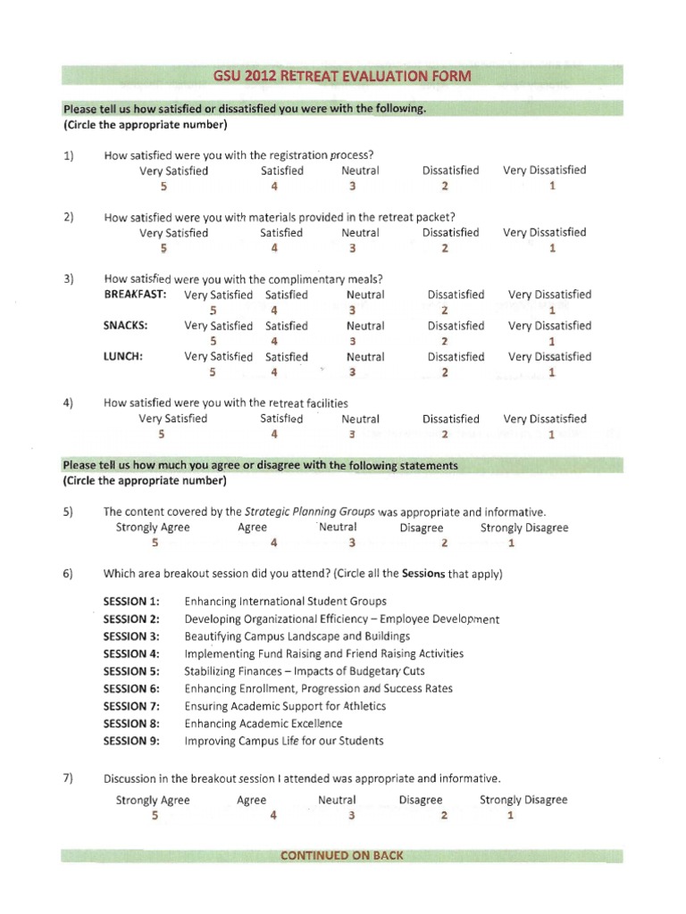 Planning Retreat Evaluation Form | PDF