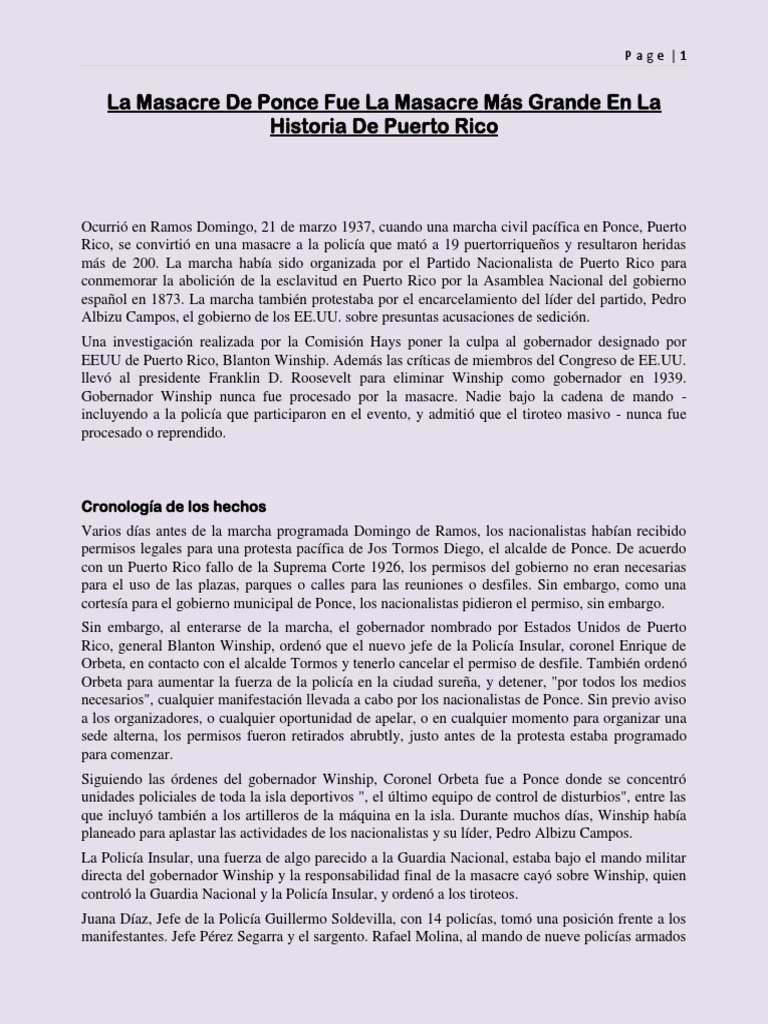 La Masacre de Ponce | Descargar gratis PDF | Puerto Rico | Gobierno