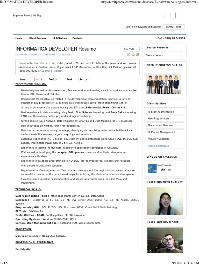 Informatica Developer Resume | PDF | Oracle Database | Data Warehouse