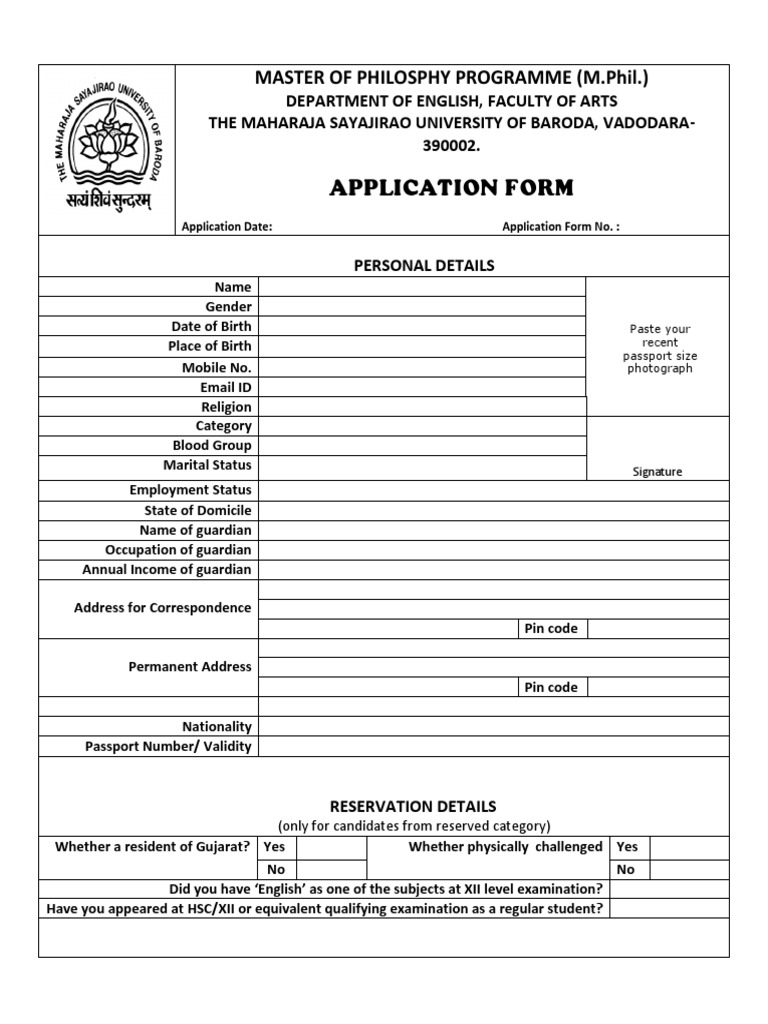 M.Phil. English Application Form | PDF | Career & Growth | Foreign ...