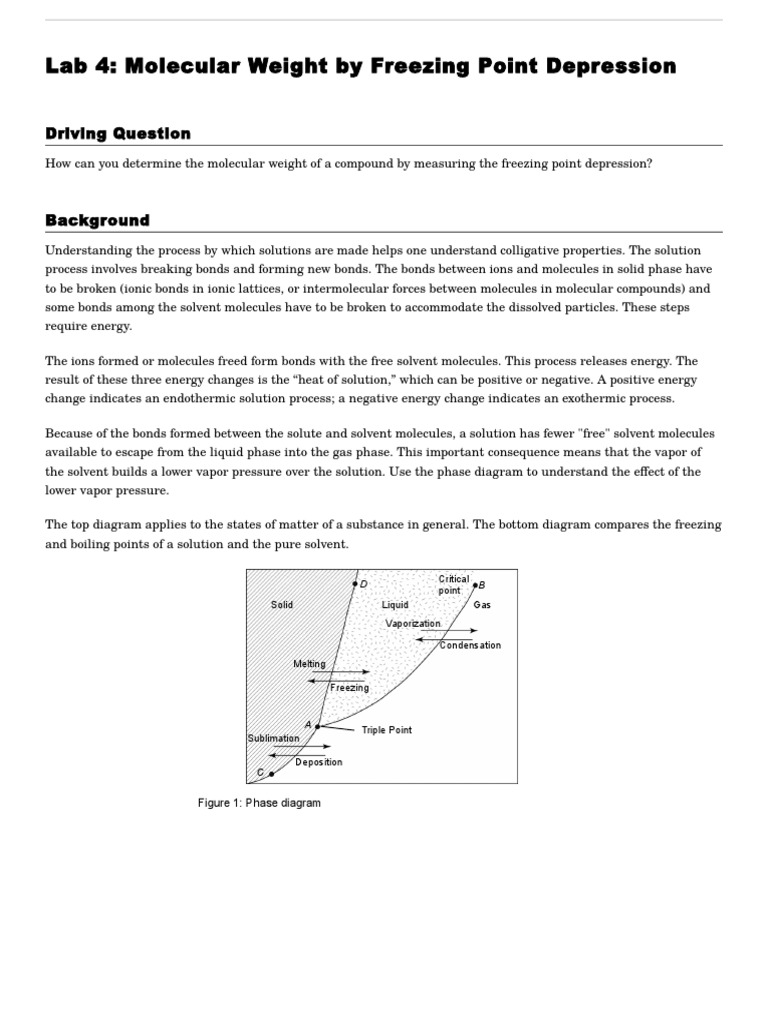AC Lab 4 Molecular Weight Freezing Point Depression | PDF | Phase ...