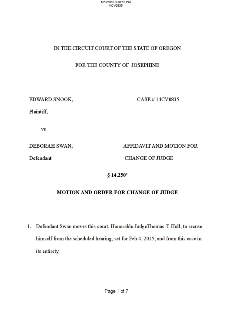 Stamped Document For Motion - Change of Judge - MOCJ PDF | PDF ...