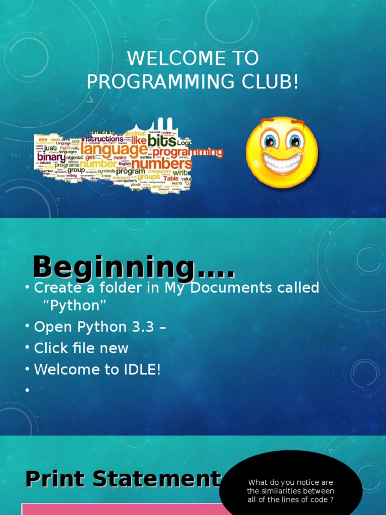 Welcome To Programming Club! | PDF | Chicken | Computer Engineering