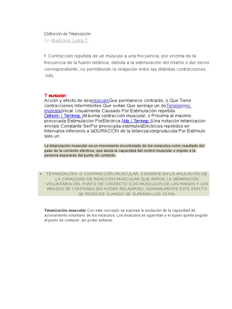 Definición de Tetanización | PDF | Contracción muscular | Músculo