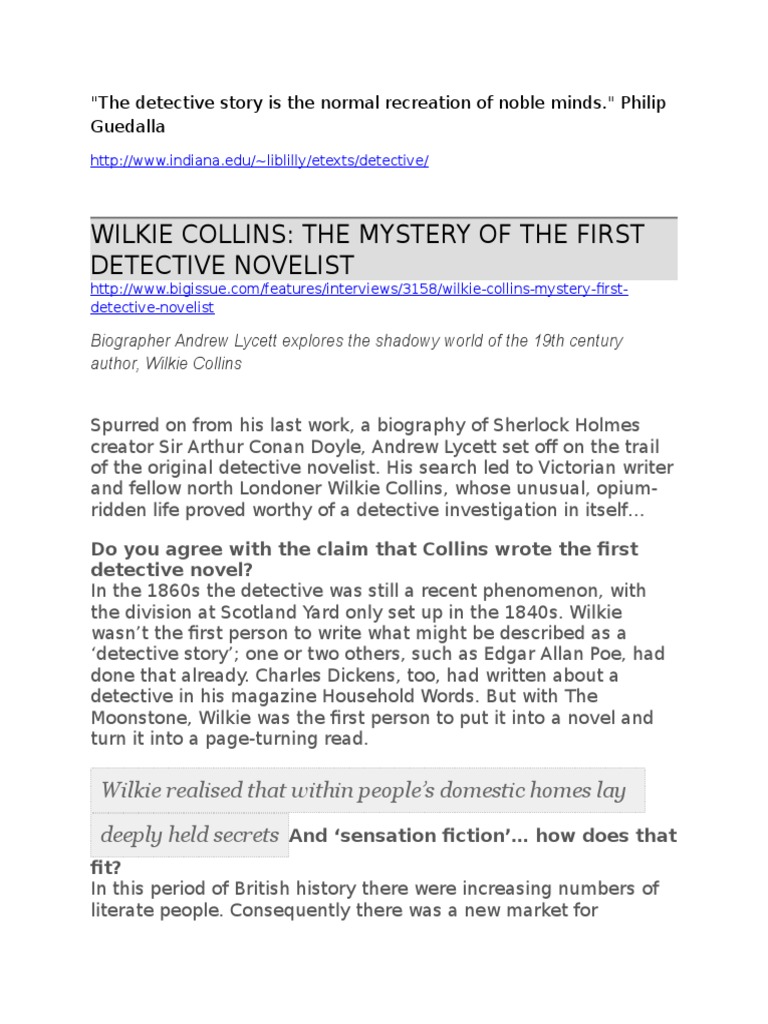 Wilkie Collins: The Mystery of The First Detective Novelist | PDF | C ...