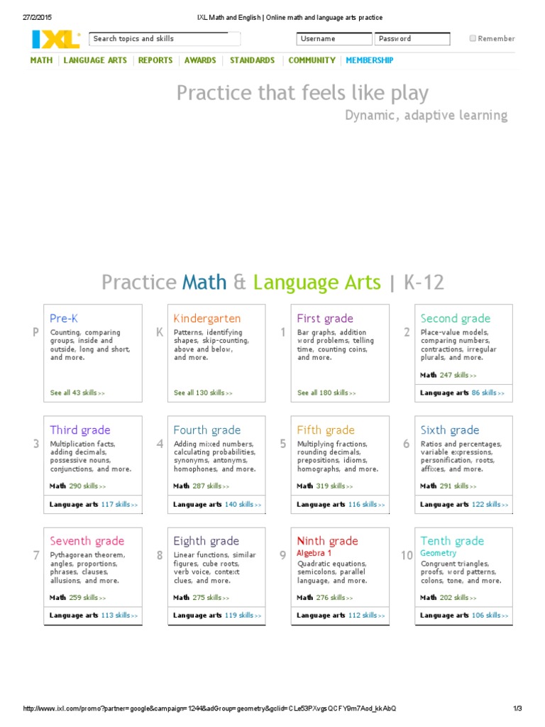 IXL Math & English Practice K-12 | PDF | English Language | Teaching ...