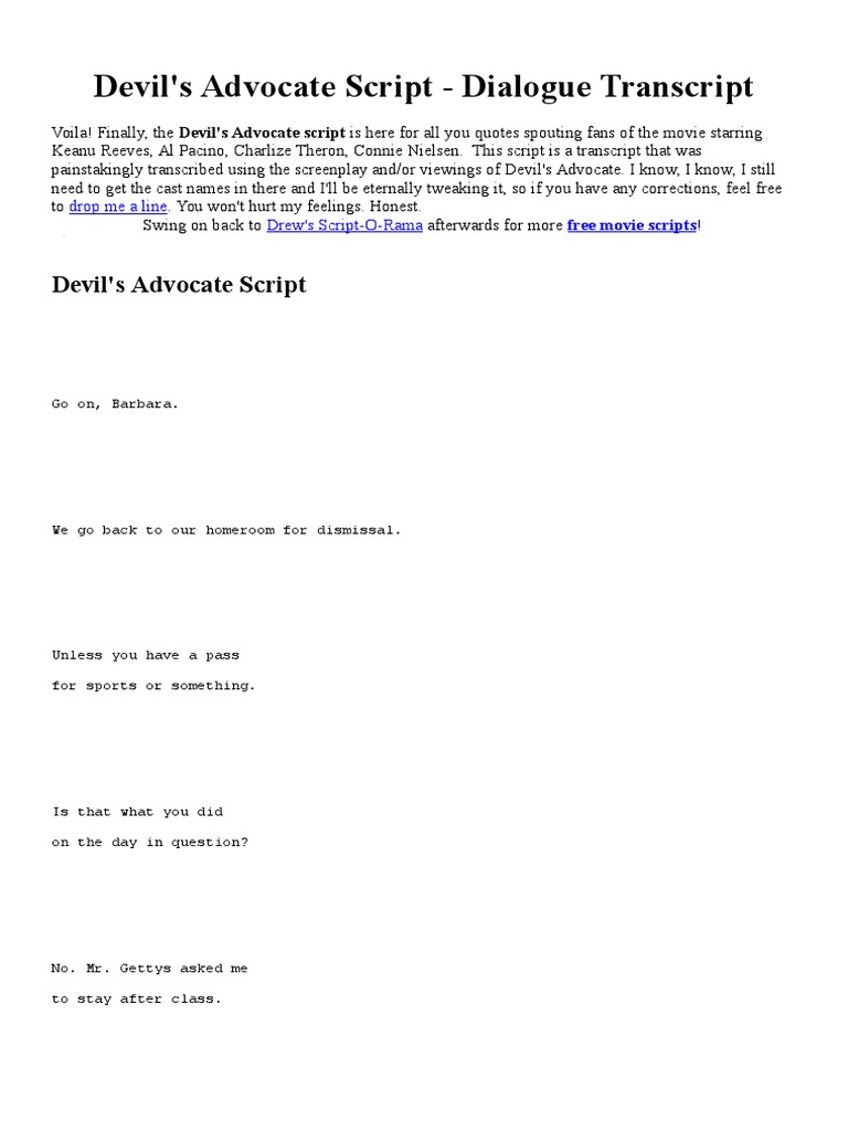 Devil's Advocate Script | PDF | Goat