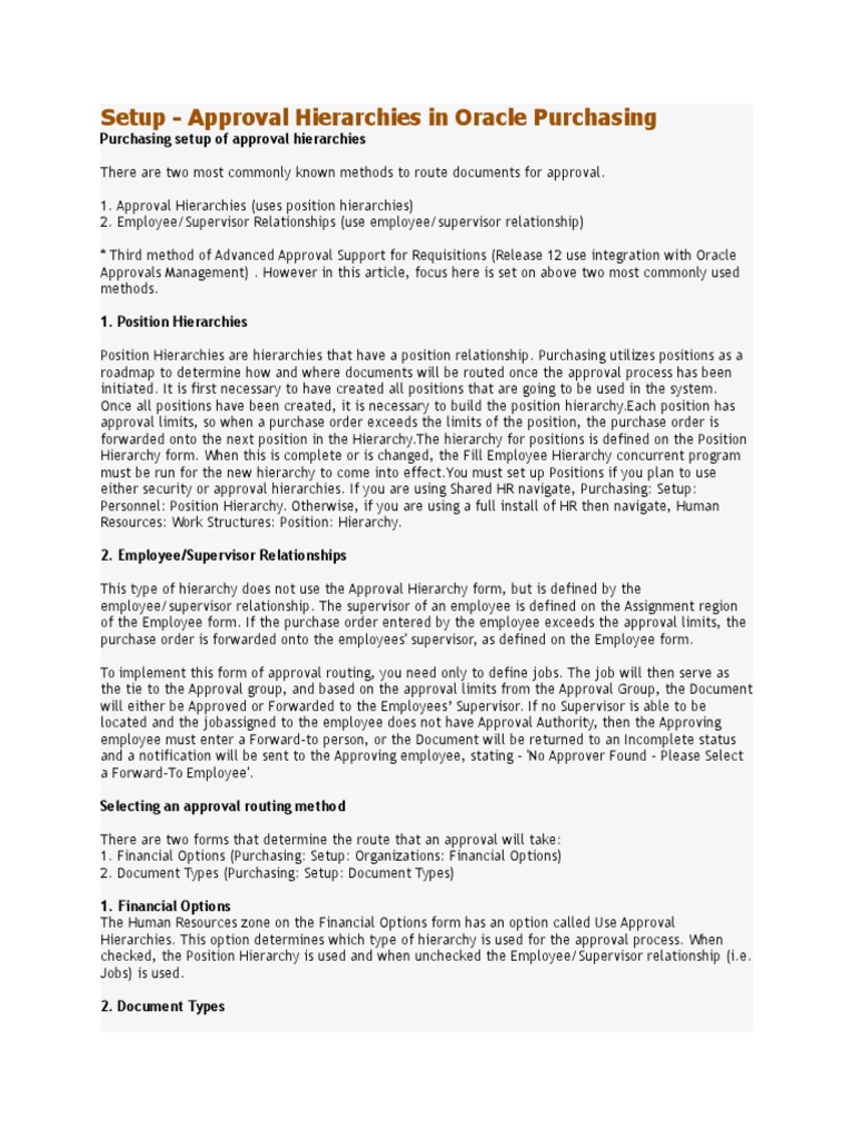 Setup For PO Approval Process | PDF | Hierarchy | Supervisor