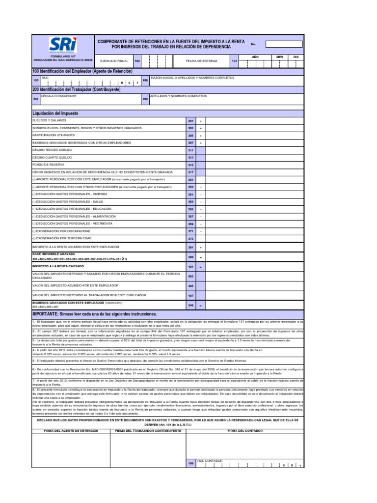 Formulario 107 | PDF | Impuesto sobre la renta | Impuestos