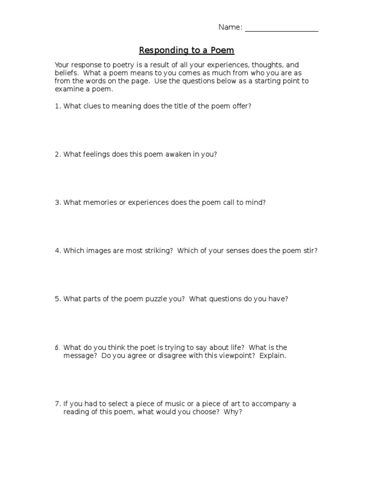 Responding To A Poem | PDF | Poetry
