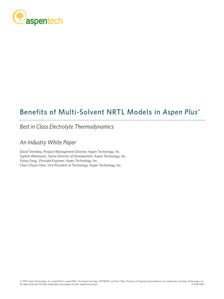 Benefits of Multi-Solvent NRTL Models in Aspen Plus | PDF | Solution ...