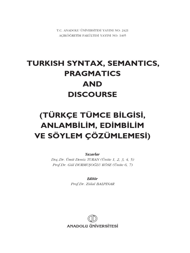 Turkish Syntax, Semantics | PDF