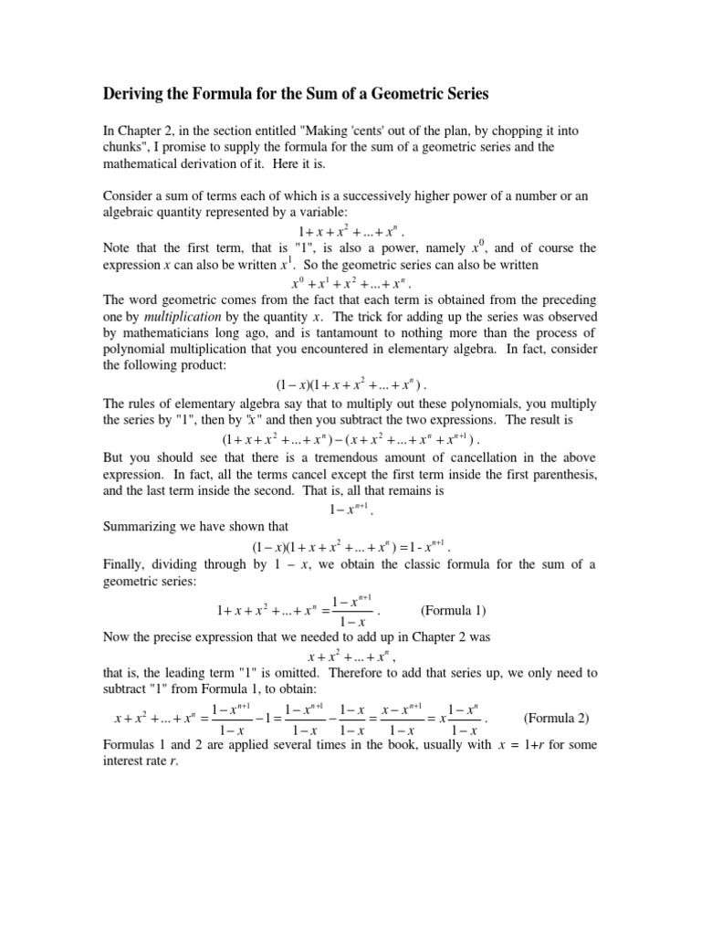 Sum Formula for Geometric Series | PDF | Teaching Methods & Materials ...