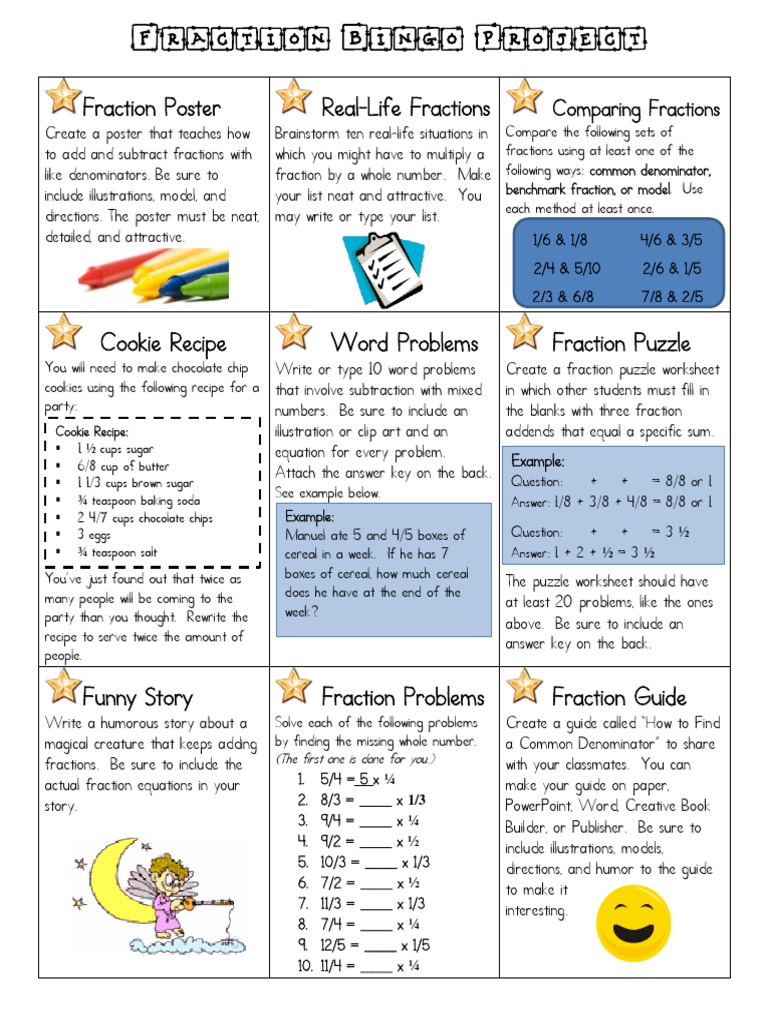 Fraction Project Menu 2 | PDF | Fraction (Mathematics) | Teaching ...